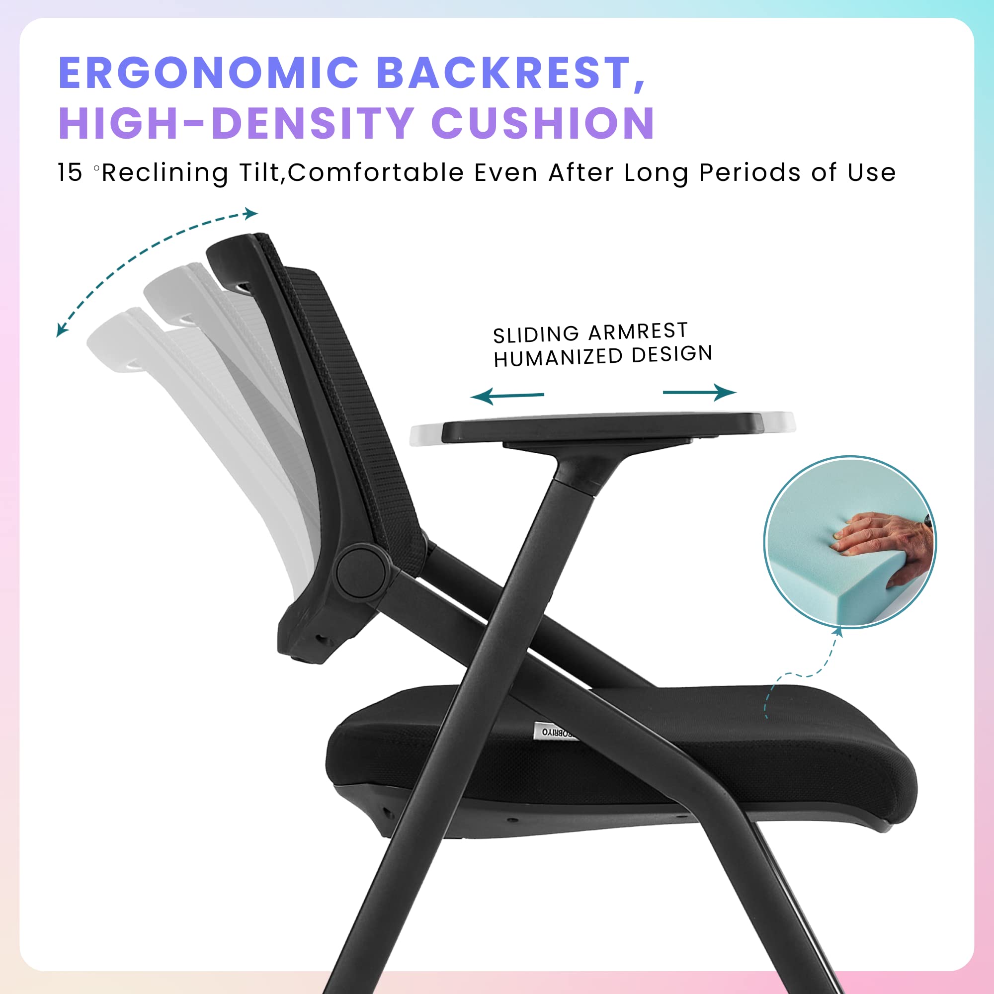 40 Chairs Stackable Conference Room Chairs with Wheels and Paddle - Ergonomic Mesh Back and Arms for Meeting, Conference, Reception, Training Room Chair & Office Desk Folding Chairs, Set of 40, Black