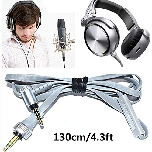 Saipomor MDR-X10 Headphone Replacement Aux Flat Cable with Inline Mic and Volume Control for Sony MDR-XB920 MDR-X910 Headphones (Grey)