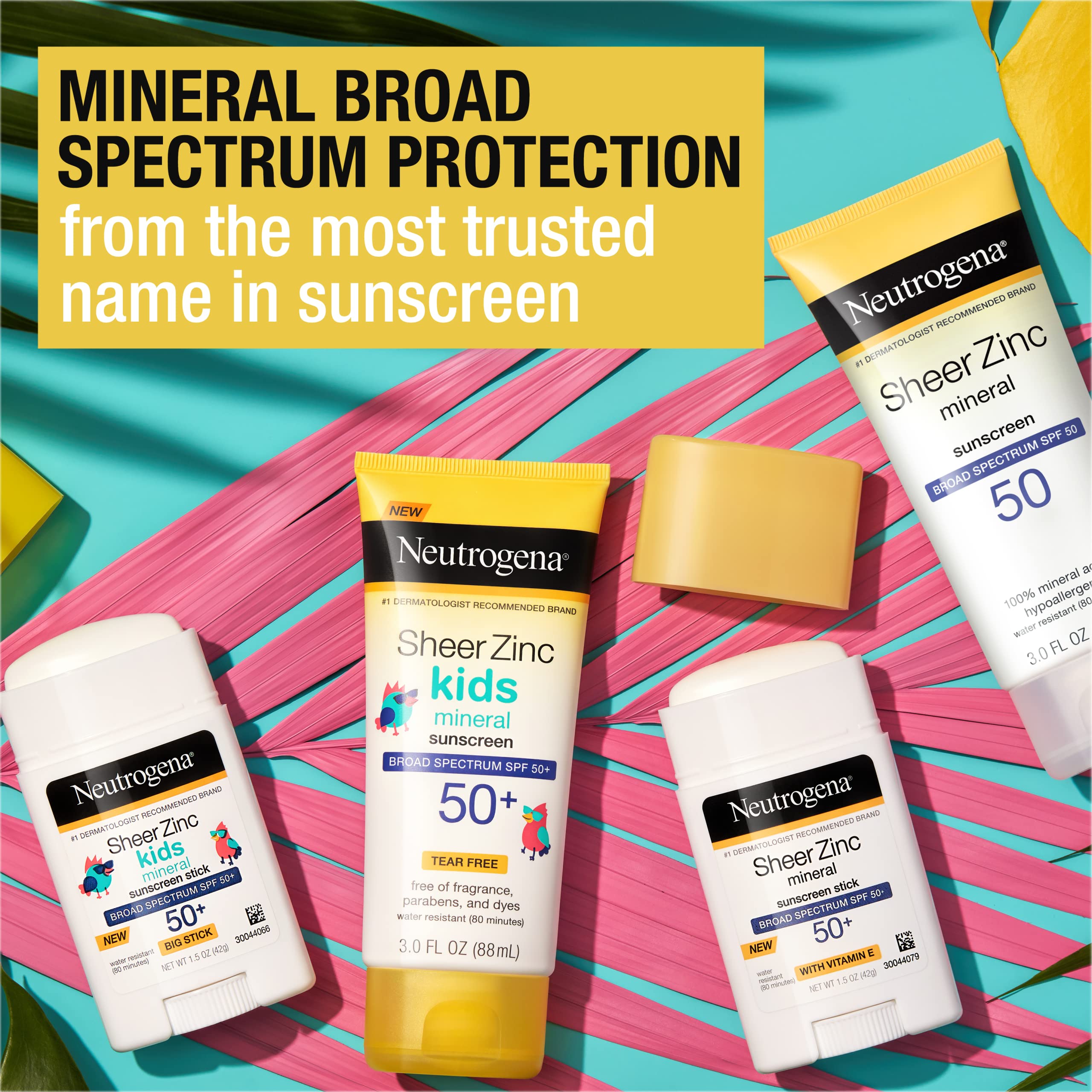 Neutrogena Sheer Zinc Oxide Mineral Sunscreen Stick with Vitamin E, Broad Spectrum SPF 50+ & UVA/UVB Protection, Water Resistant & Residue-Free Application, Paraben-Free, Dye-Free, 1.5 oz