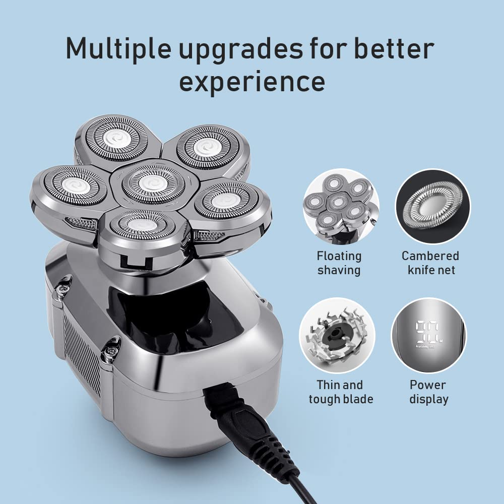 Bald Head Shavers for Men - 4 in 1 Electric Razor for Bald Men Wet and Dry, Floating Cordless USB Rechargeable Rotary Shaver Grooming Kit Beard Trimmer Waterproof Fast Charging with LED Display