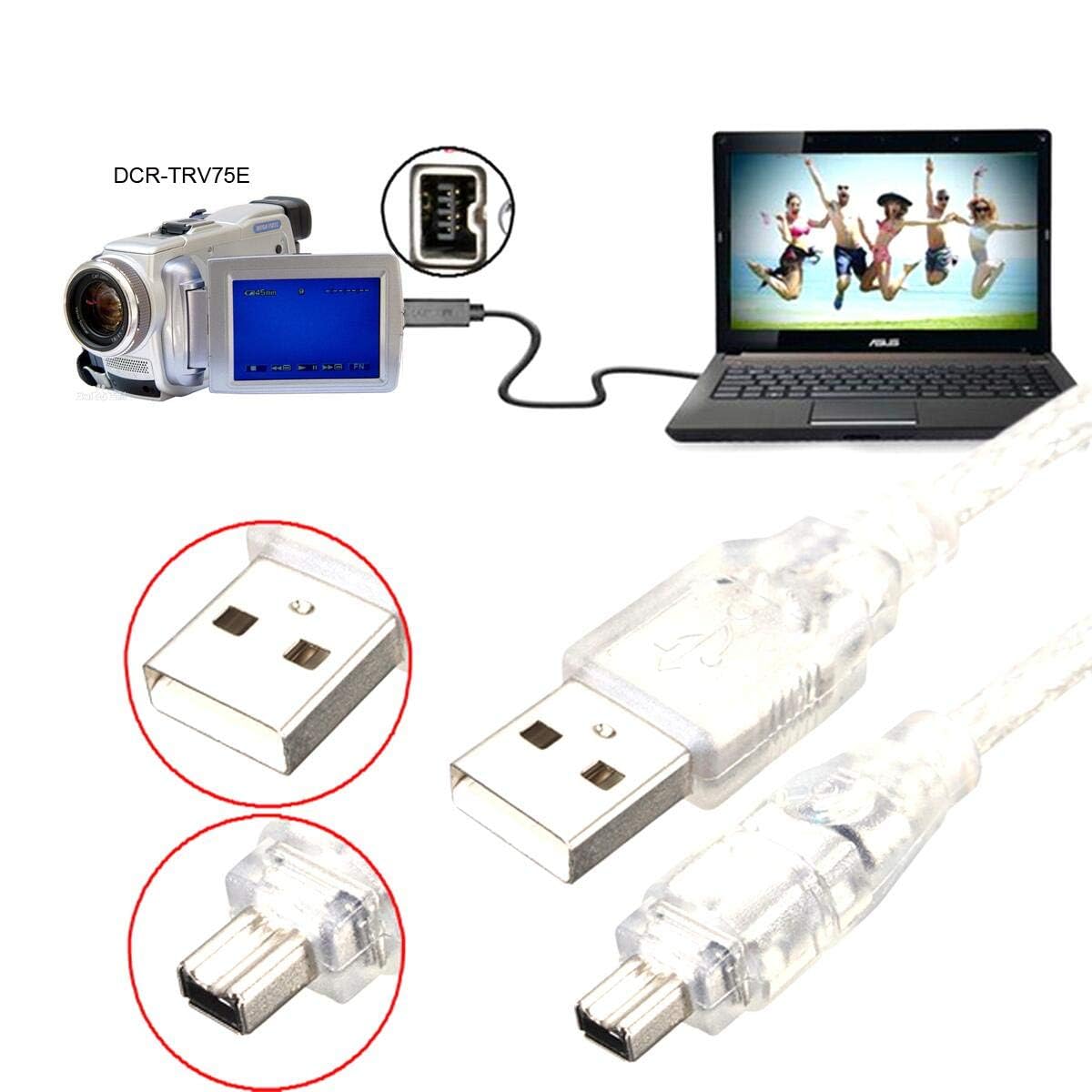 cablecc USB Male to Firewire IEEE 1394 4 Pin Male iLink Adapter Cord Cable for Sony DCR-TRV75E DV Adapter