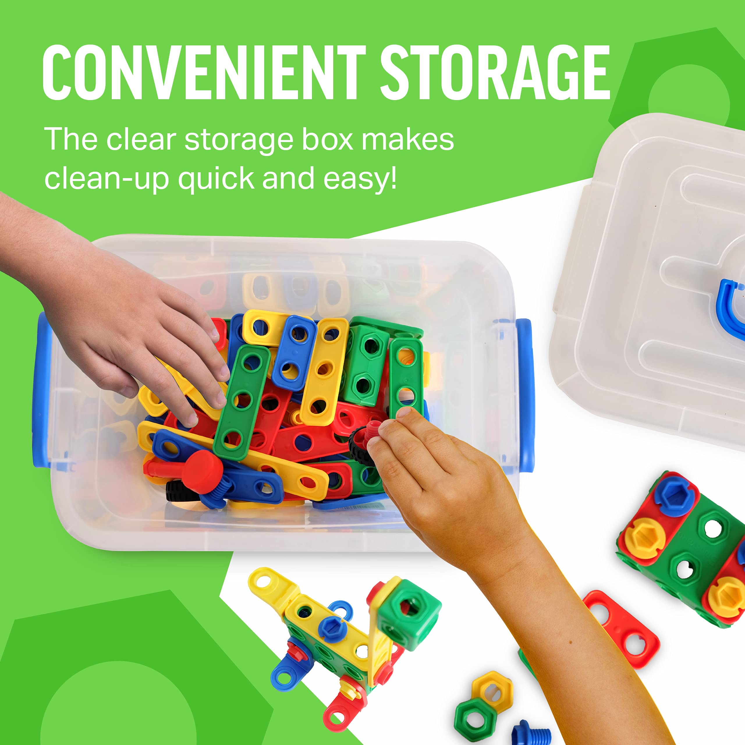 Brickyard Building Blocks STEM Toys - Educational Building Toys for Kids Ages 4-8 with 163 Pieces, Tools, Design Guide and Toy Storage Box, Easter Basket Stuffers Gift for Boys & Girls