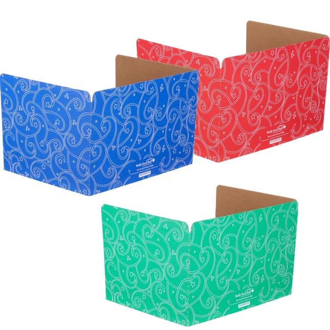 Really Good Stuff Standard Privacy Shields for Student Desks – Set of 12 - 3 Group Colors -Matte - Study Carrel Reduces Distractions - Keep Eyes From Wandering During Tests , Red, Blue & Green With Stars & Swirls Pattern