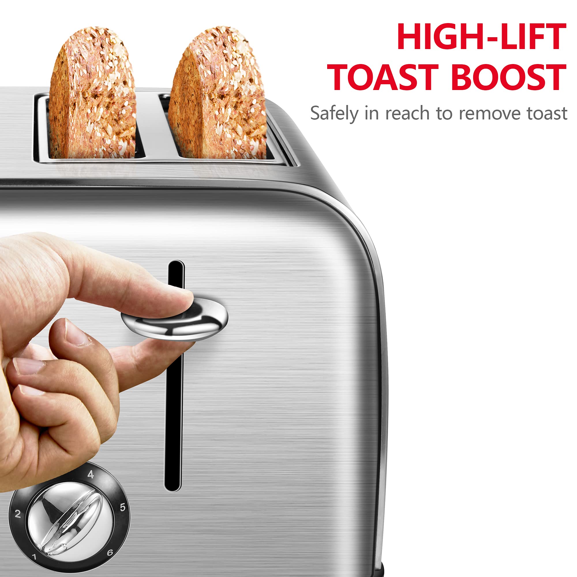 4 Slice Toaster, REDMOND Toaster 4 Stainless Steel Retro Bagel Toaster, 1.5β Extra Wide Slots, 6 Evenly Bread Shade Settings, 1500W, Silver