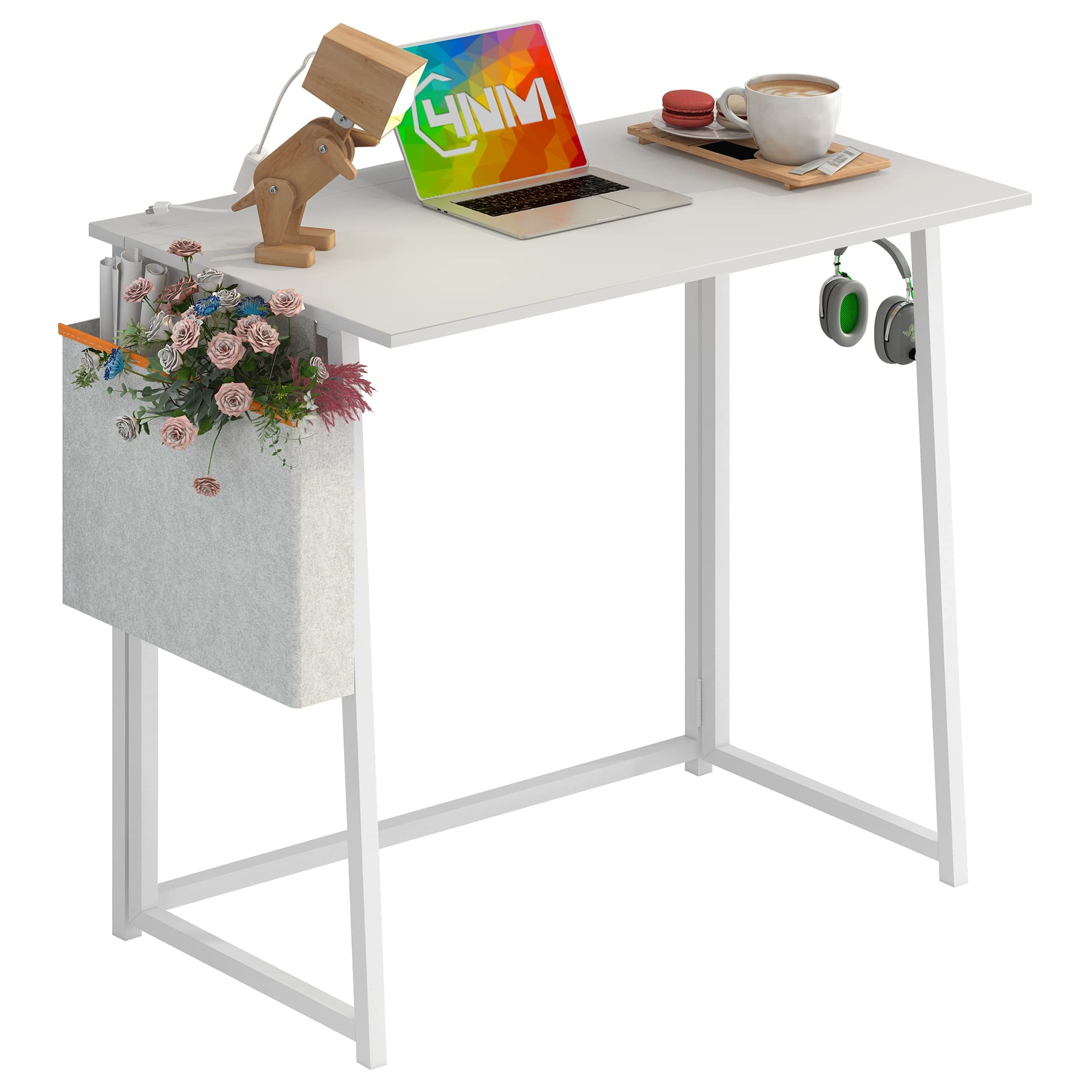 4NM 31.5" Small Desk with Storage Bag, Simple Assembly Folding Computer Desk Home Office Desk Study Writing Table for Small Space Offices - All Black