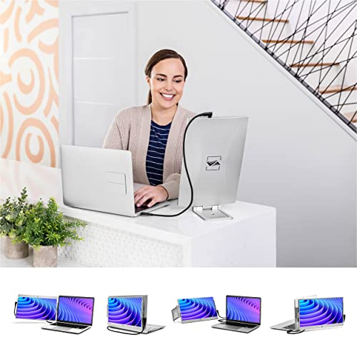 SideTrak Swivel 14” Patented Attachable Portable Monitor for Laptop | FHD TFT Laptop Dual Screen | Mac, PC & Chrome Compatible | Fits All Laptops | Powered by USB-C or Mini HDMI (Light Silver)