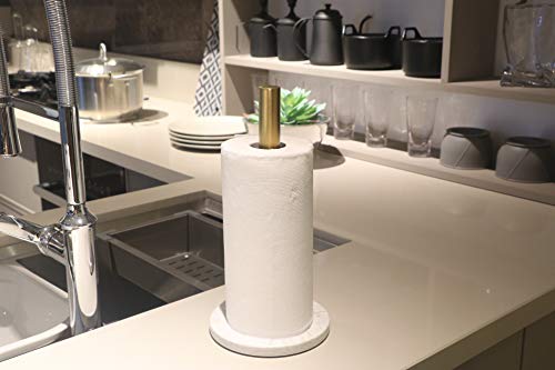 LUTAVOY Marble Paper Towel Holders Copper Plated Standing Kitchen Paper Towel Holder with Marble Base (KZ22 - Gold)
