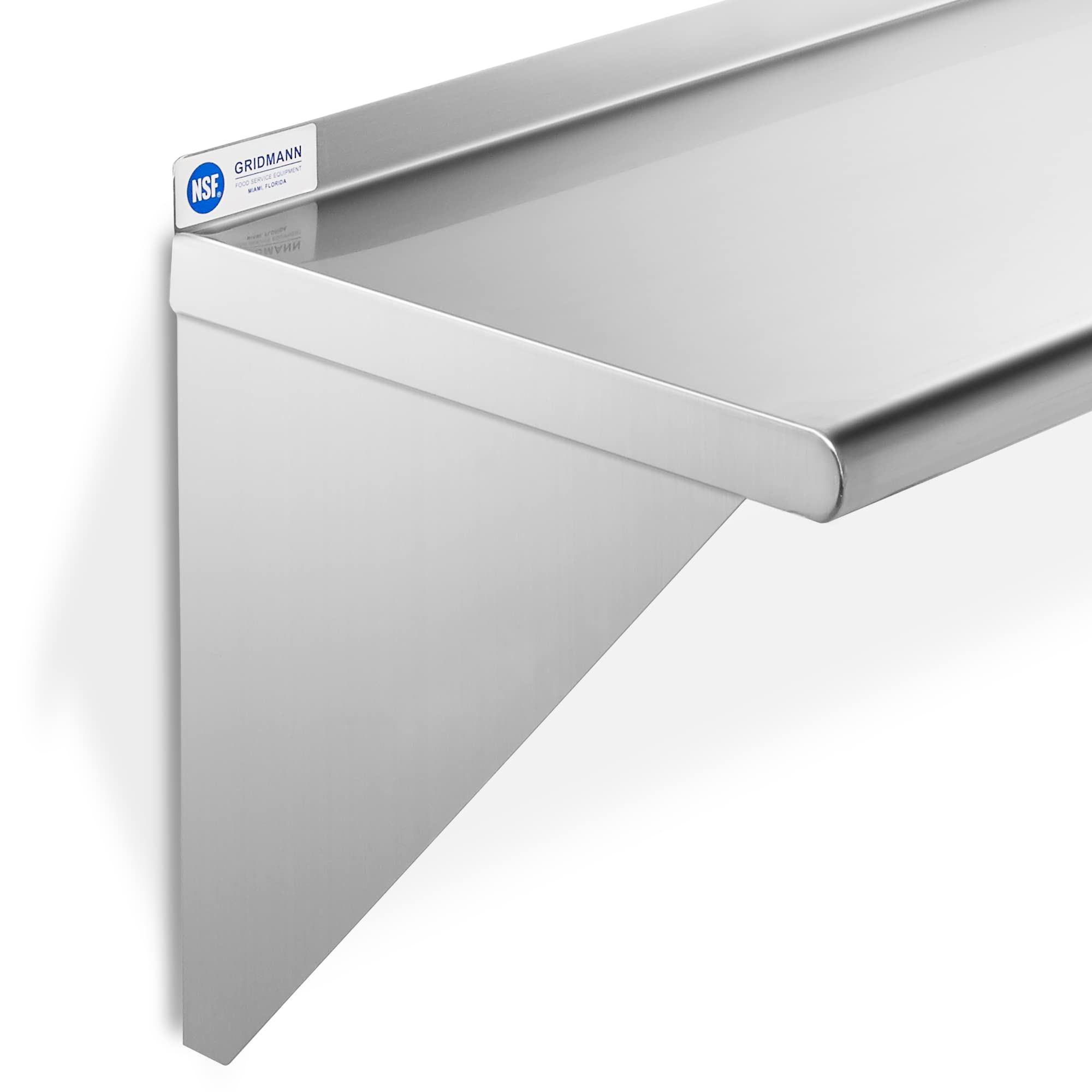 GRIDMANN 18" x 60" Stainless Steel Wall Mount Shelf with Backsplash, Commercial Grade - NSF Certified 18 Gauge Shelving for Restaurant, Kitchen, Utility Room, Garage