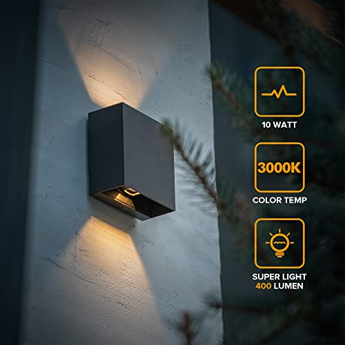LUTEC 2-Pack LED Up & Down Modern Wall Lamp, Aluminum Anti-Rust Outdoor Indoor Wall Sconce, 10W 3000K Warm White, Adjustable Exterior Wall Light, Waterproof for Porch, Patio, Garden, Bedroom-Black