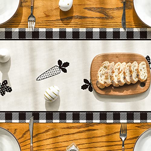 Artoid Mode Buffalo Plaid Rabbit Carrots Easter Table Runner, Spring Summer Seasonal Holiday Kitchen Dining Table Decoration for Indoor Outdoor Home Party Decor 13 x 72 Inch