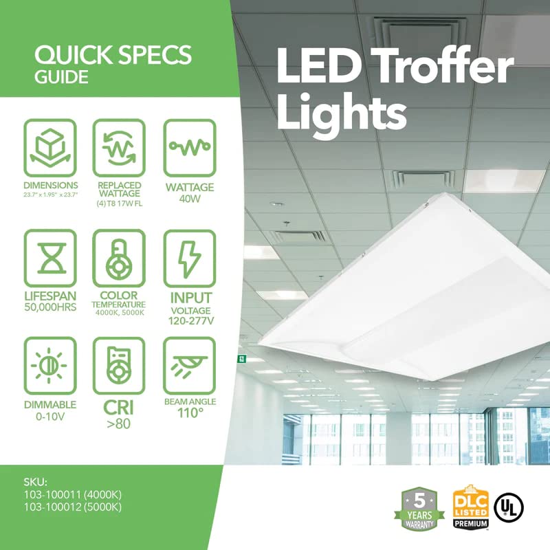 GREENLIGHTDEPOT LED Troffer Light - 2' X 2' - 40W - 2 Pack - Dimmable - (UL + DLC 5.1)