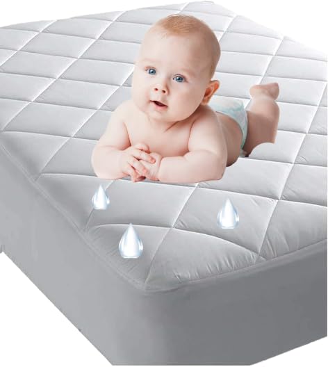 VENNETI Crib Mattress Cover - Cotton Waterproof Mattress Protector - Premium Quality Hypoallergenic and Breathable Fabrics - Soft and Comfortable - Standard Dimension (Portable Crib)