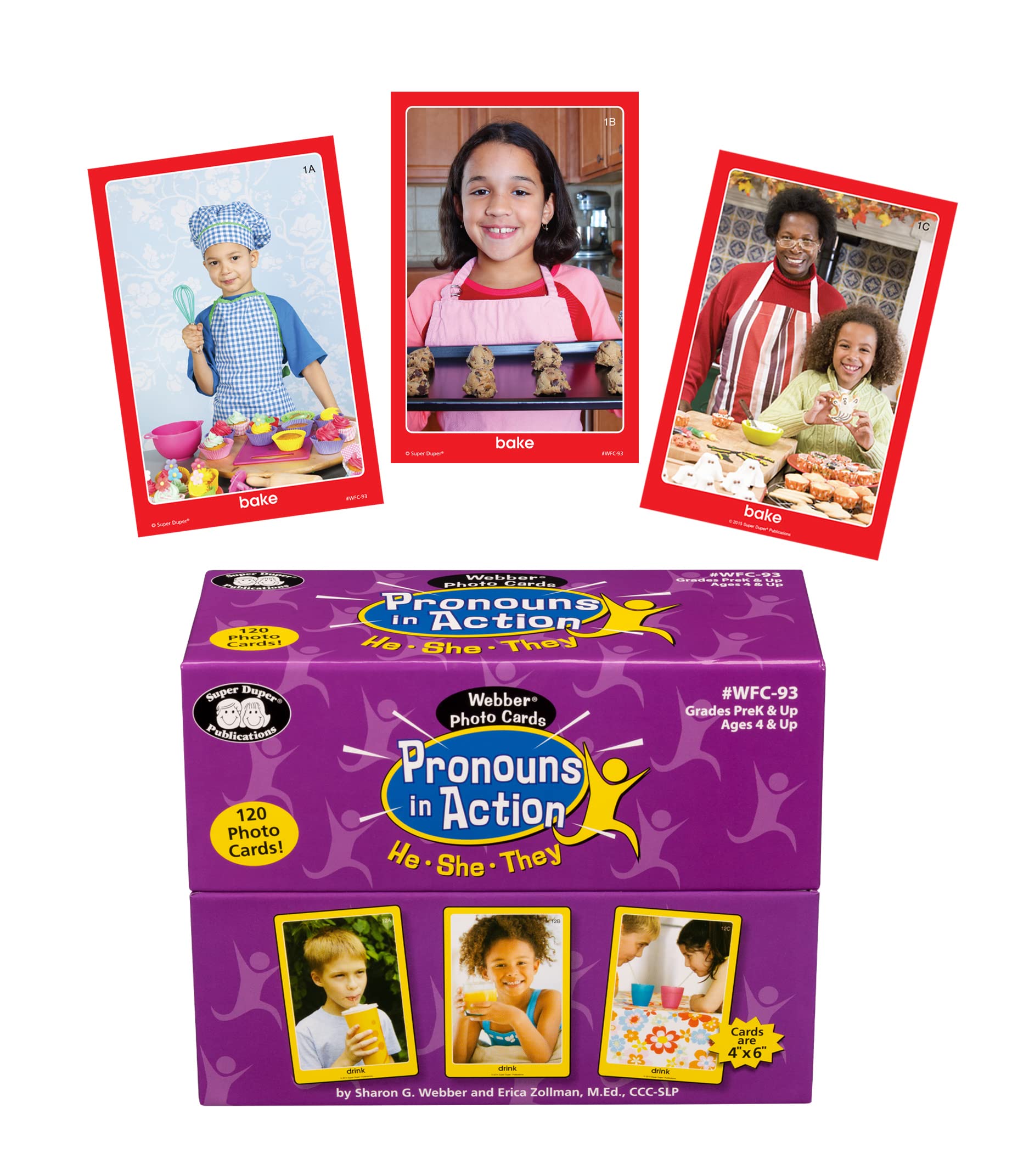 Super Duper Publications | Webber Photo Cards - Pronouns in Action - He, She, and They - Verb Flash Cards | English Grammar - Subjective Third-Person Pronouns | Educational Learning Materials