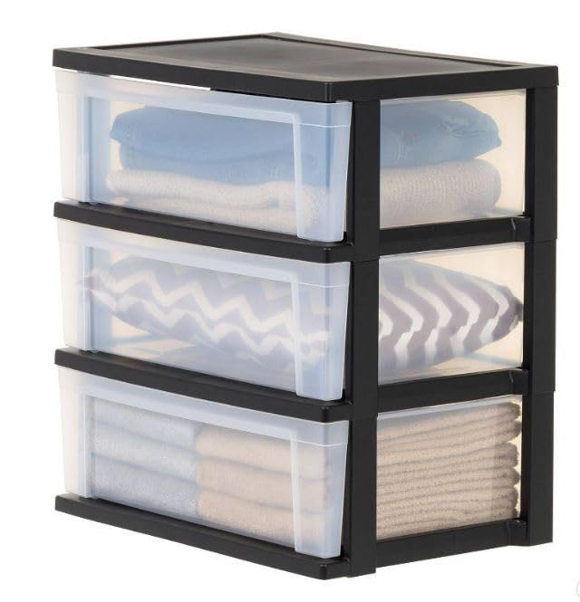 IRIS USA Wide 3 Drawer Plastic Storage Chests 2 Pack