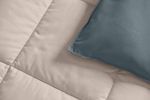 Royal Hotel Bedding Reversible Throw Blanket, Hypoallergenic, Down Alternative Throw Blanket, Medium Warmth, 50 by 75 Inches, Taupe - Navy