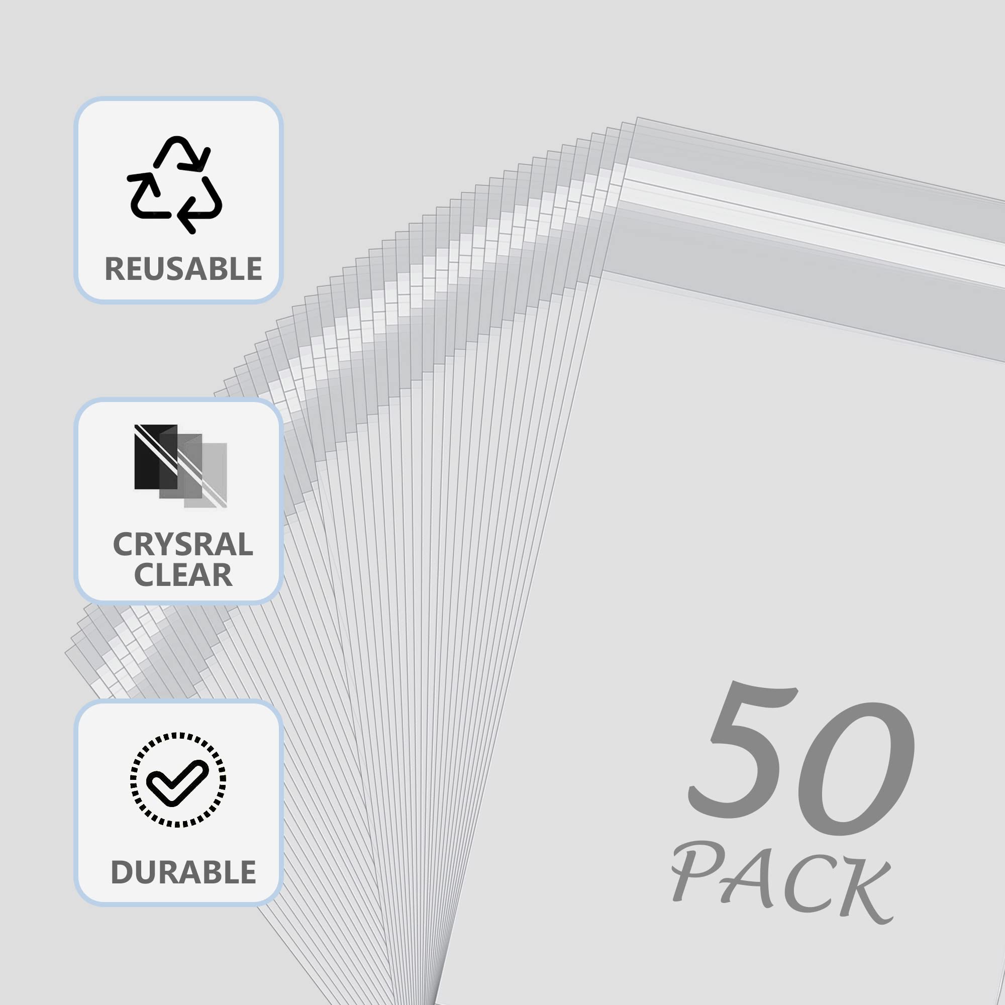 50 Pack Acid-Free Crystal Clear Sleeves Storage Bags for 11x17 Art Prints/Pictures/Photos/Framing Mat Mattes (Bag Size: 11 3/7"x17 1/2")