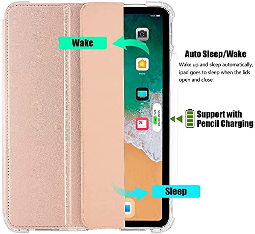Valkit iPad 9th Generation Case (2021) / iPad 8th Generation Case (2020) / iPad 7th Generation Case (2019) with Pencil Holder,10.2 Inch Translucent Frosted Back Protective,Auto Wake/Sleep,Rose Gold