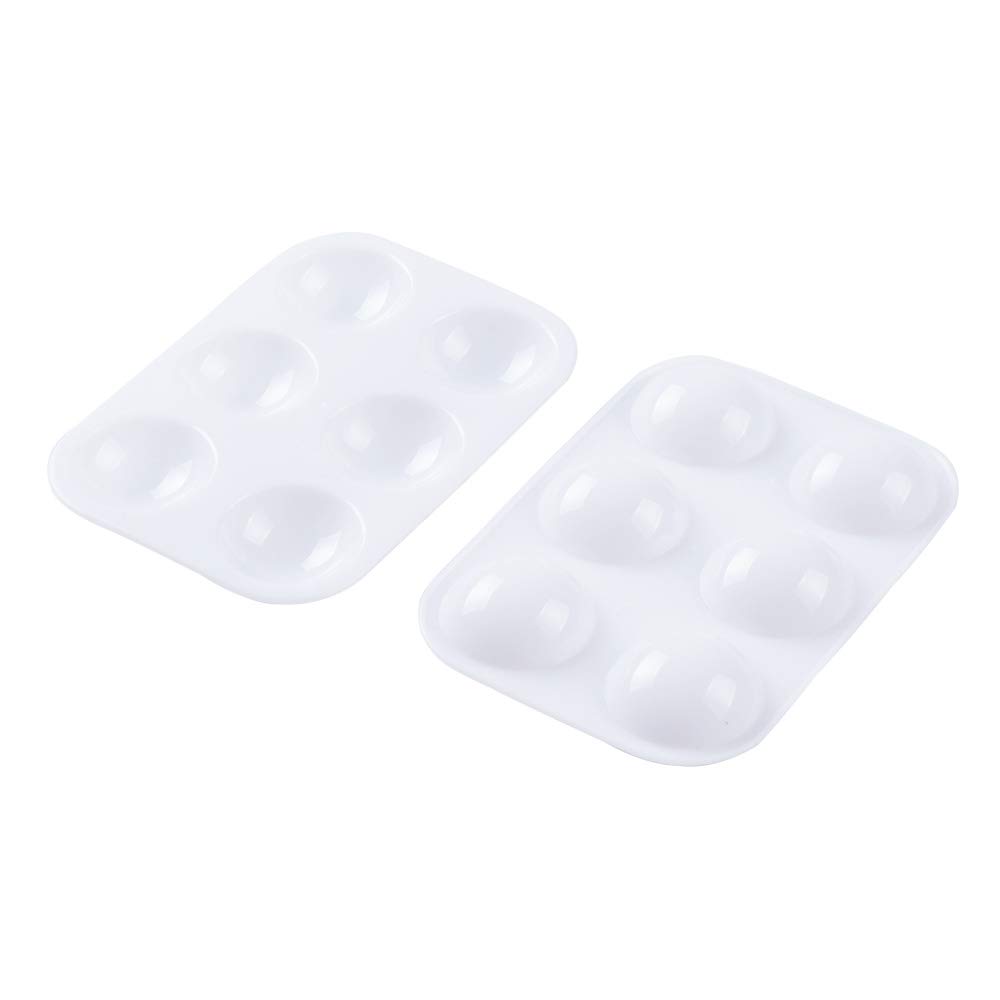5 PCS White Plastic Paint Palettes 6 Well Rectangular Watercolor Palette Painting Tray for Painting Party, DIY Craft and Art Painting