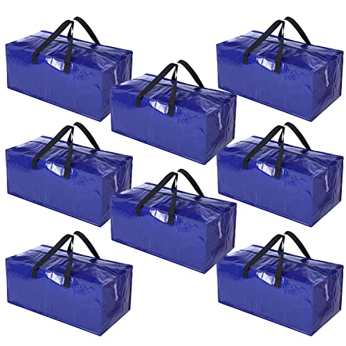 ATQTQ Extra Large Moving Bags Heavy Duty Storage Bags with Handles & Zippers, Dorm Moving Totes for Space Saving, College Packing Supplies for Clothes- Moving Box w/Backpack Straps(Dark Blue, 8 Pack)