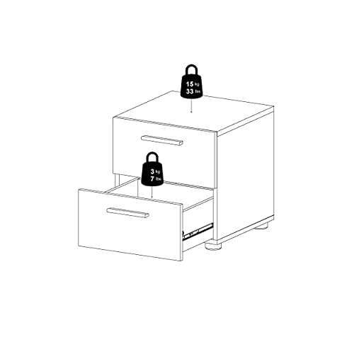 Tvilum 2 Drawer Bedroom Nightstand Nighstand, 15.75 in x 15.85 in x 16.65 in, Black