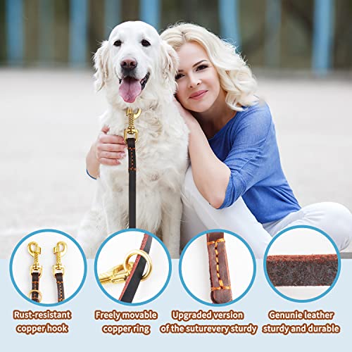 LWBMG Multifunctional Dog Leash 8ft,Strong and Soft Leather Dog Leash Adjustable, Hands Free,Crossbody, Double Dog Leash, for Service Dogs, Large Dogs, Medium Dogs and Small Dogs