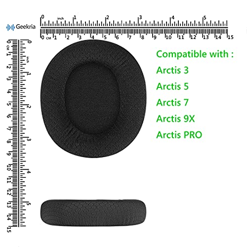 Geekria QuickFit Mesh Fabric Replacement Ear Pads for SteelSeries Arctis Prime Arctis PRO Arctis 9X Arctis 7 Arctis 5 Arctis 3 Headphones Ear Cushions, Headset Earpads, Ear Cups Repair (Black)