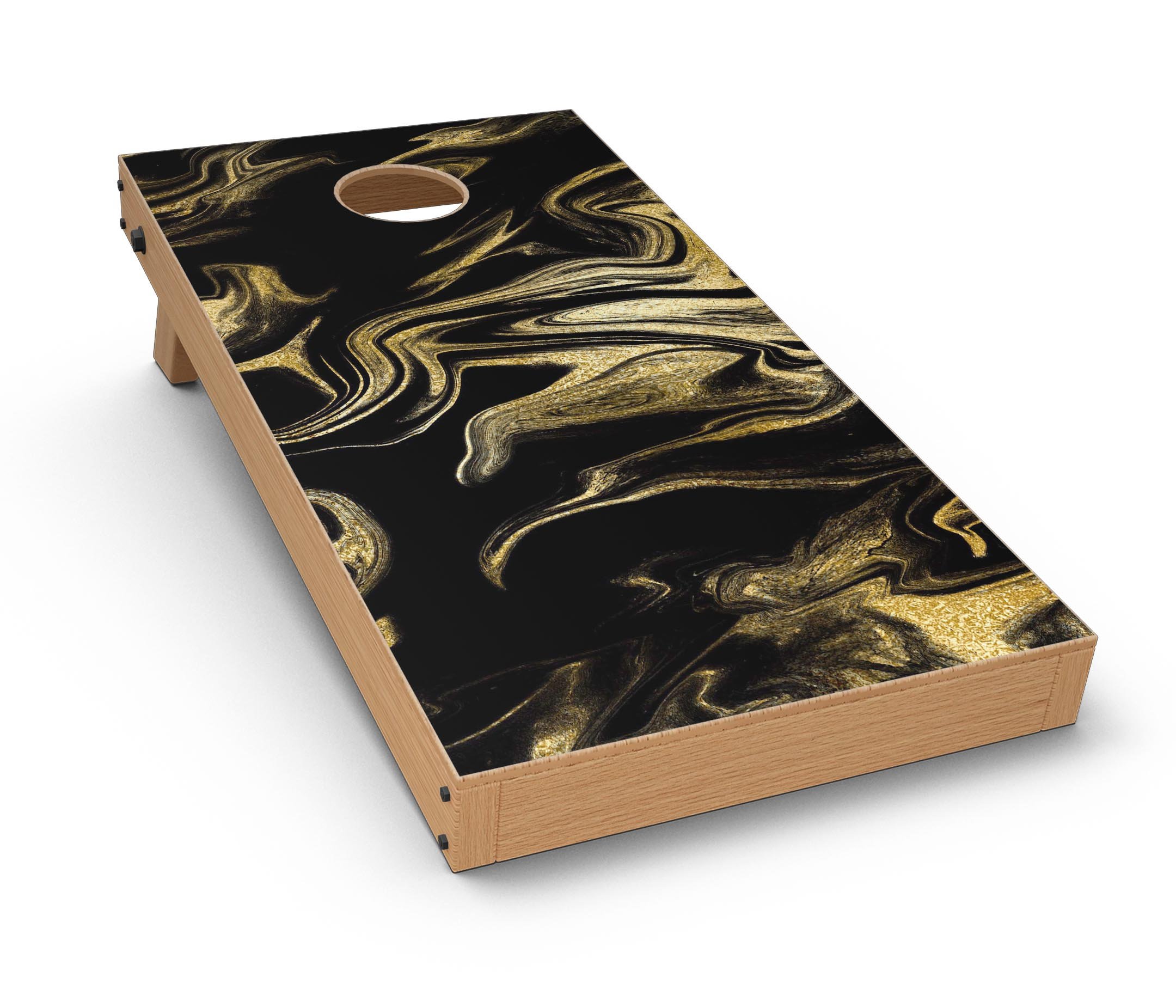Design Skinz Marble Skin Set for Cornhole (Skin Only) - Black & Gold Marble Swirl V7