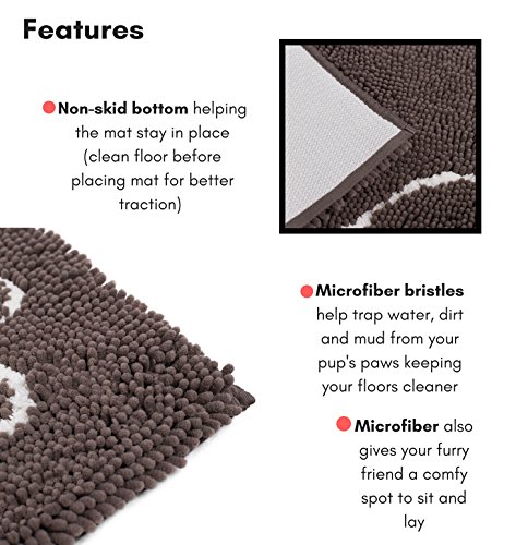 Internet's Best Chenille Dog Doormat - 60 x 30 - Absorbent Surface - Non-Skid Bottom - Protects Floors - Grey