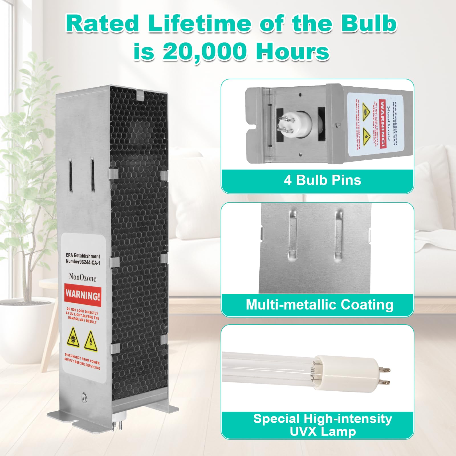 Air Scrubber Plus Replacement Üν Bulb and Cell for ActivTek InDuct 2000, A1013P, A1013Q, A1013A, A1013C, A1013T, Ozone Free, Air Scrubber Advanced Photocatalytic Oxidation (PCO) 9 Inch, 1 Unit