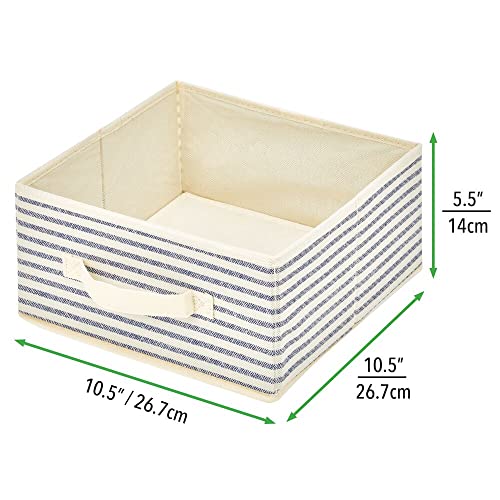 mDesign Soft Fabric Closet Organizer Box with Front Pull Handle for Shelves in Bedroom, Bathroom, Home Office - Holds Clothing, Linens, Accessories, Lido Collection, 4 Pack, Natural/Cobalt Blue Stripe