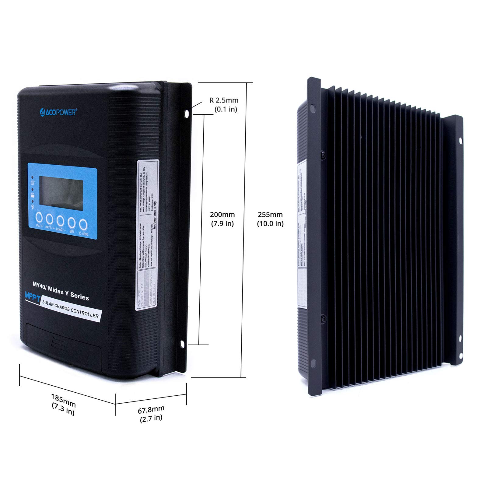 ACOPOWER Midas 40A MPPT Solar Charge Controller 100V PV Negative Ground Solar Panel Controller Works with 12/24V 520W/1040W Battery AGM,Lithium and LiFePO4 Battery Charger
