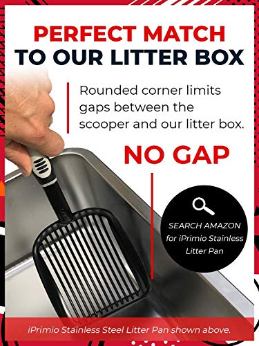 iPrimio Cat Litter Scooper with Deep Shovel - Non Stick Plated Aluminum Scoop - Modern Scooper Holder -Works with All Metal and Plastic Scoopers