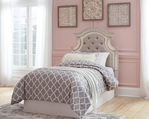 Signature Design By Ashley Realyn Twin Upholstered Tufted Cottage Headboard, Vintage White