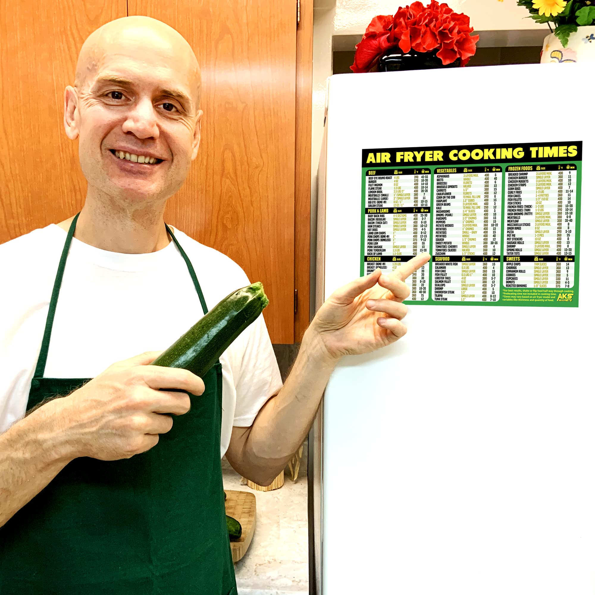 Air Fryer Cooking Times Magnetic Cheat Sheet - Extra Large Easy to Read 11β x 8.5β Airfryer Kitchen Accessory - Quick Reference Guide Magnet for Over 90 Popular Airfry Foods - Cook Healthy Meals Fast