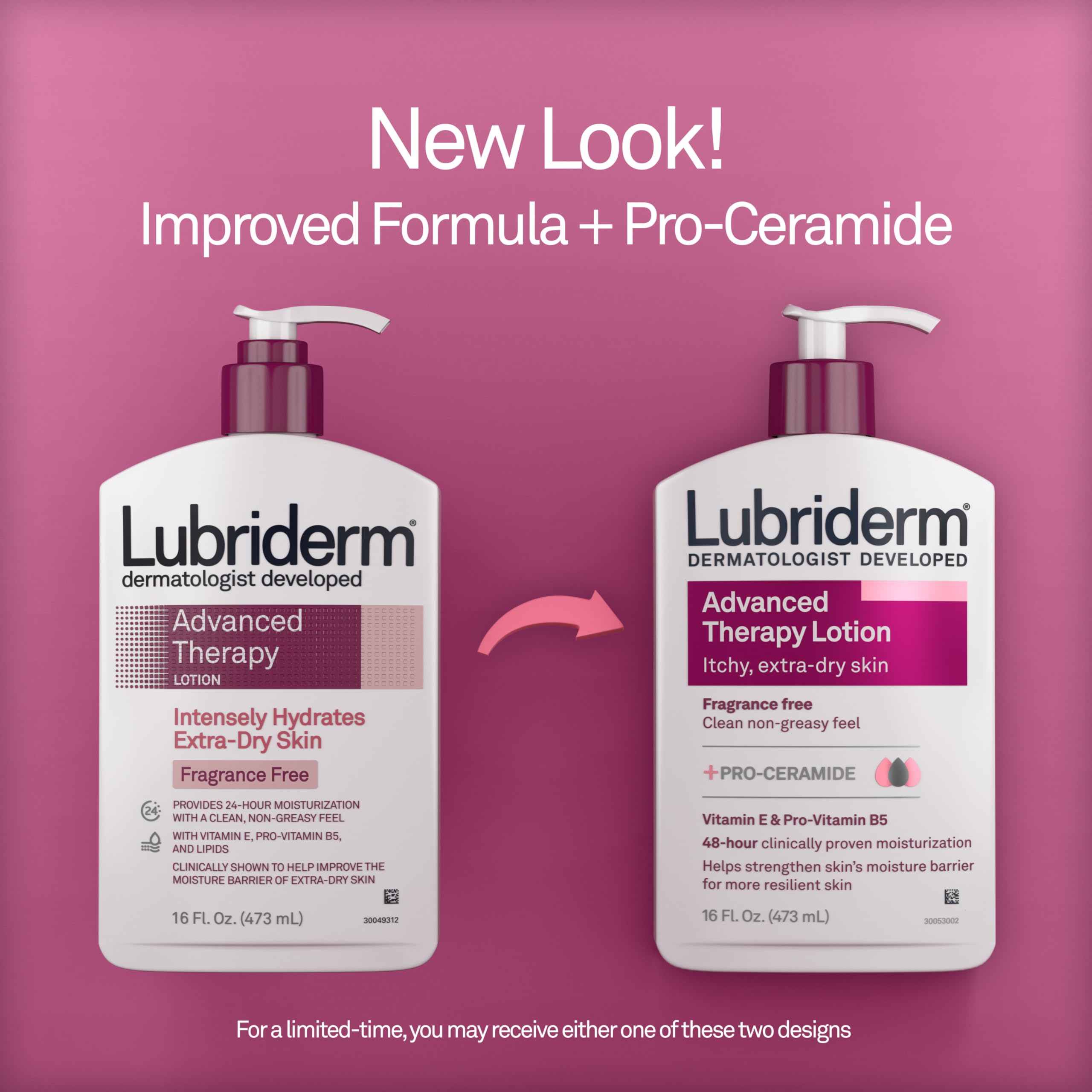 Lubriderm Advanced Therapy Fragrance Free Moisturizing Hand & Body Lotion + Pro-Ceramide with Vitamins E & Pro-Vitamin B5, Intense Hydration for Itchy, Extra Dry Skin, Non-Greasy, 16 fl. oz