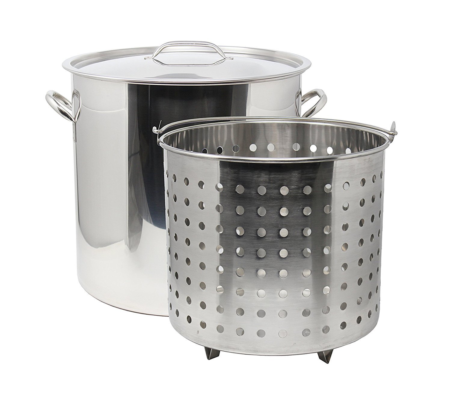 Ballington 13-Gal 16" Stainless Steel Stock Pot w Deep Steamer/Boil Basket & Lid