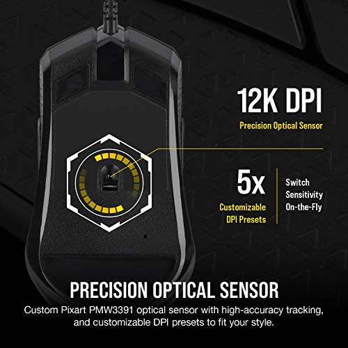 Corsair M55 RGB Pro Wired Ambidextrous Multi-Grip Gaming Mouse - 12,400 DPI Adjustable Sensor - 8 Programmable Buttons - Black
