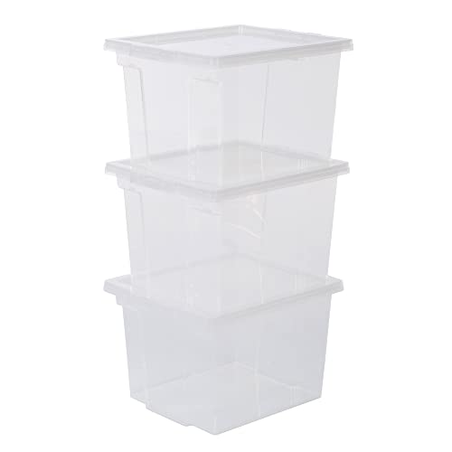 IRIS OHYAMA Set of 3, Storage box, 13 L, with lid, stackable, garage, bedroom, living room - Useful Storage Box USB-SP - Transparent