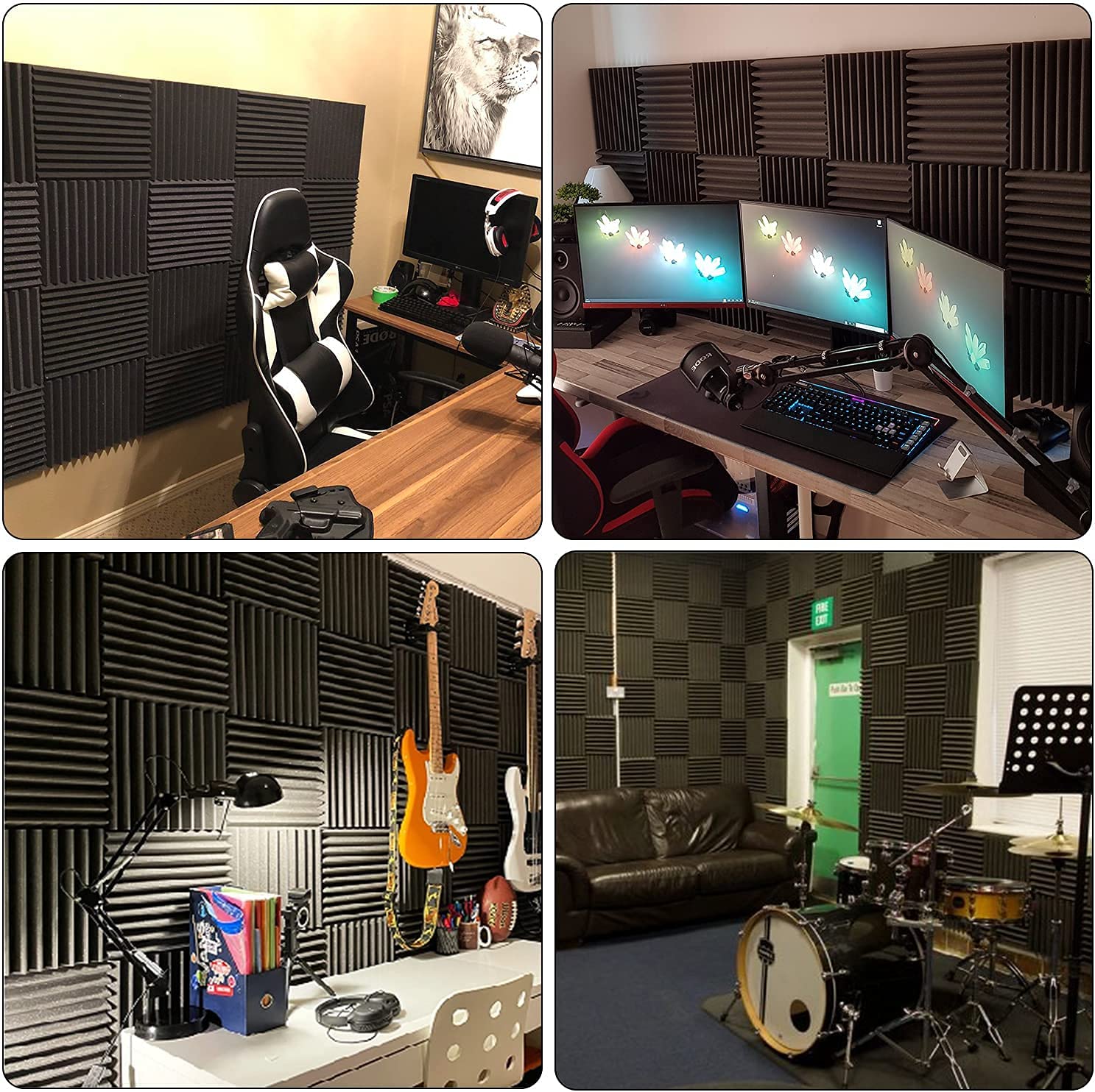 Acoustic Foam Panels 12 Pack 2βx12βx12β Sound Proof Padding Soundproofing Studio Foam Wedges (12 Square Feet)