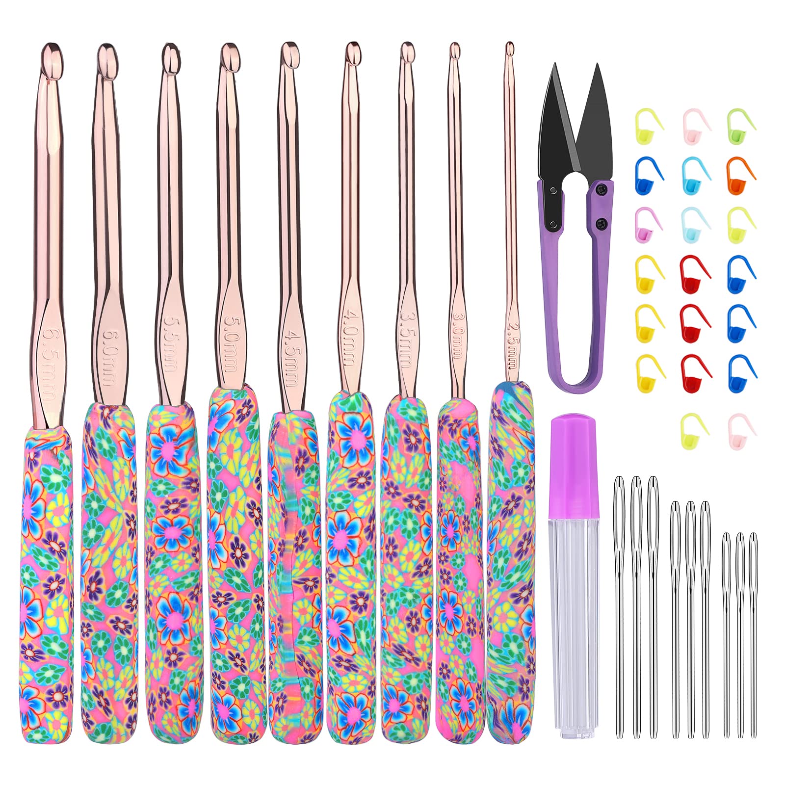40 Pcs Crochet Hooks Set, Ergonomic Crochet Hooks Kits, Soft Grip Crochet Needles for Arthritic Hands, with Large-Eye Needles and Other Crochet Supplies, for Yarn Craft Crochet Kit for Beginner