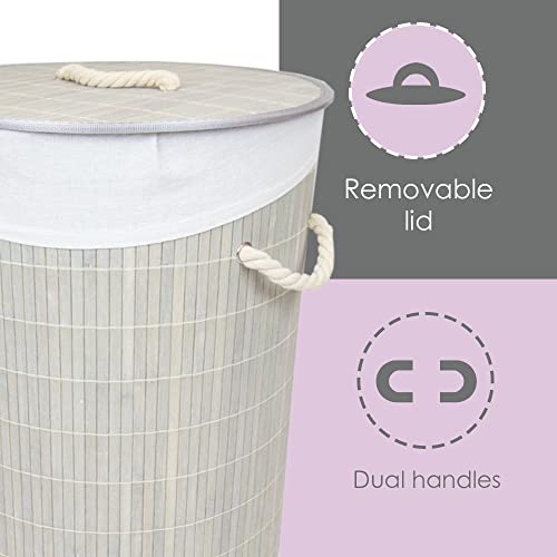 Home Basics Foldable Durable Bamboo Laundry Basket Hamper (Round, Grey)