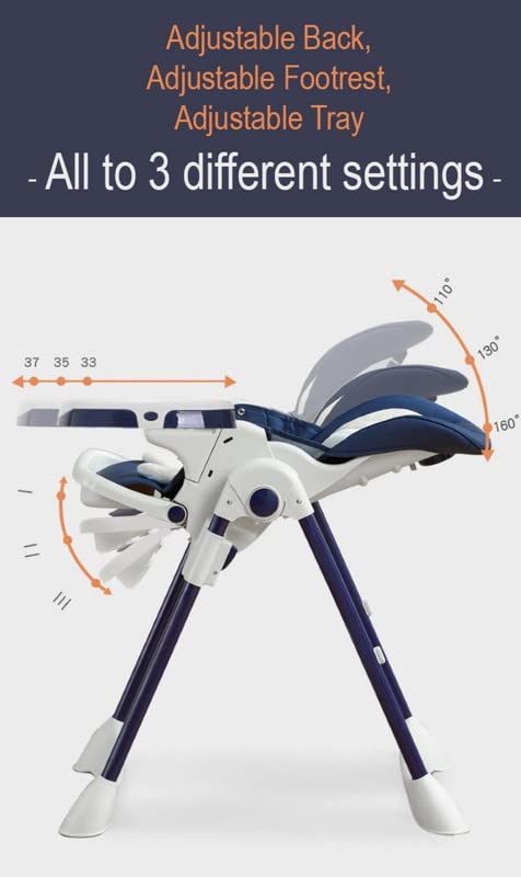 Adjustable High Chair for Babies & Toddlers - Detachable Tray Liner - Easy Cleaning - Adjusts as Child Grows - Reclines for Bottle Feeding - Adjusts to 6 Different Heights - 4 Locking Wheels