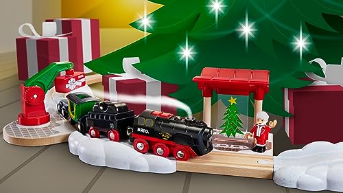 BRIO World – 36014 Christmas Steaming Train Set | 27-Piece Kid-Friendly Set | Age 3+ Compatible | FSC-Certified Beech Wood | Complements All BRIO Railway Sets & Accessories | Multicolor