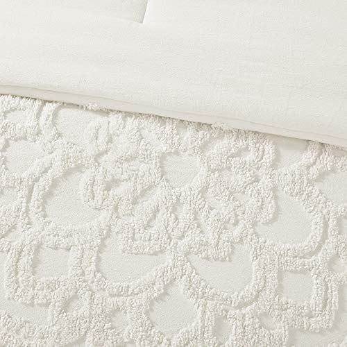 Madison Park Laetitia Comforter Bohemian Tufted Cotton Chenille, Medallion Shabby Chic All Season Down Alternative Bed Set with Matching Shams, Floral Off White King/Cal King(104"x92") 3 Piece