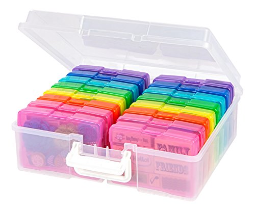 IRIS USA 4" x 6" Photo Storage Craft Keeper, Main Container with 16 Organization Cases For Pictures, Crafts, Scrapbooking, Stationery Storage, Protection and Organization, Multi-Color/Clear