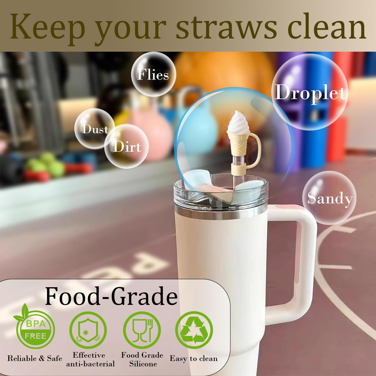 4 Pcs Stanley Straw Covers Silicone Straw Topper 0.4in Dust Proof Straw Cover Cap for Stanley Cup Accessories