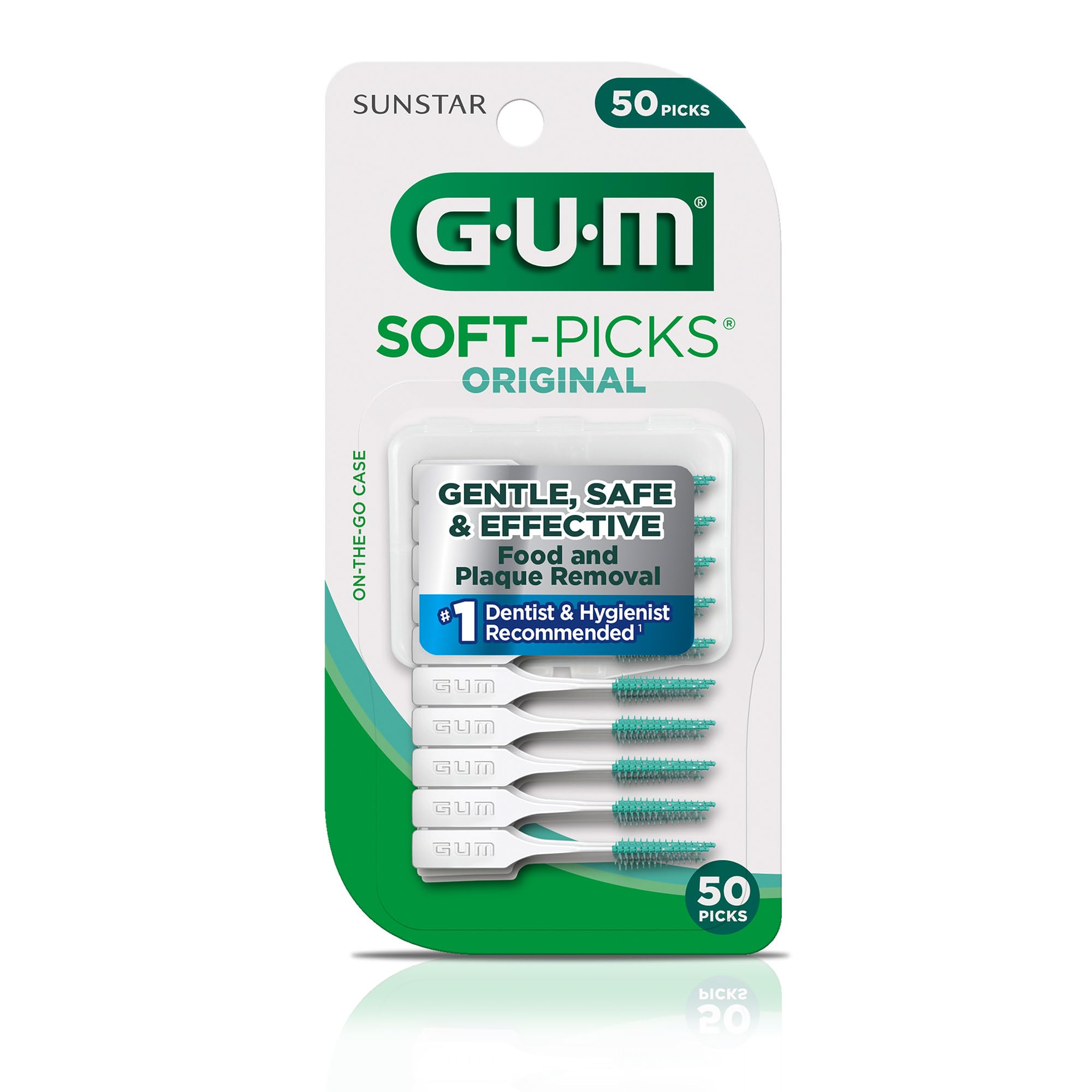 GUM Soft-Picks Original, Easy to Use Dental Picks for Teeth Cleaning and Gum Health, Disposable Interdental Brushes with Convenient Carry Case, Dentist Recommended Dental Picks, 50ct