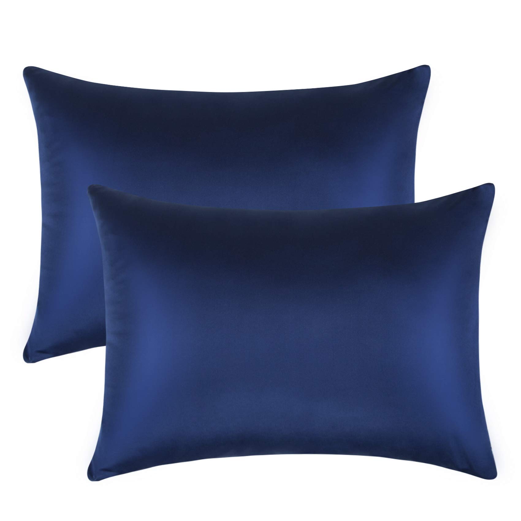 FLXXIE 2 Pack Zippered Satin Toddler Pillowcases, 13x18 Inches, Luxury and Silky Soft Travel Zip Pillow Cases for Boys and Girls, Navy Blue
