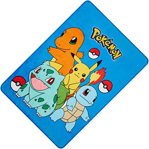 Pokemon Pikachu Fleece Throw Blanket Plush Throw - Pikachu Charmander Bulbasaur Pokeball Throw Blanket (Blue Group)