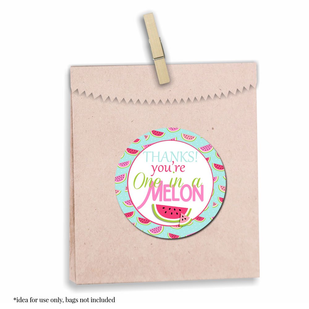 One in A Melon Thank You Sticker Labels, 40 2" Party Circle Stickers by AmandaCreation, Great for Party Favors, Envelope Seals & Goodie Bags